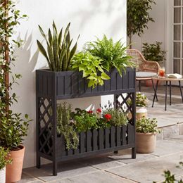 Hochbeet MCW-P83, Blumen-/Pflanzkasten Blumenregal Ablage, Outdoor Akazie Holz MVG-zertifiziert 90x95x31cm ~ schwarz
