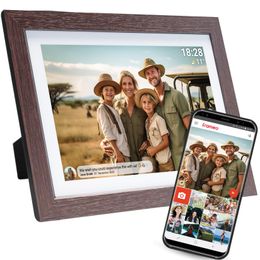 Denver PFF-1042 WLAN-Bilderrahmen 10.1" Touchscreen, Holz, dunkelbraun