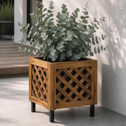 Pflanzkasten MCW-P86, Blumen-/Pflanzk&uuml;bel Blumenkasten, In-/Outdoor Akazie Holz MVG-zertifiziert 42x34x34cm ~ braun
