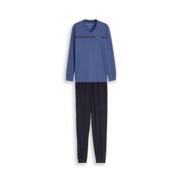 Tom Tailor Herren Pyjama-Set mit Logo-Print, blau, Uni, Gr. 48