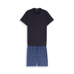 Tom Tailor Herren Pyjama-Set mit Karomuster, blau, Kariert, Gr. 48