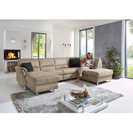 Wohnlandschaft DIE PLANBAR, B:316cm T:203cmdeluxe mandel, 100% Polyester, Sofas, "ZE-EM16033 U-Form, Breite 316 cm", wahlweise mit Kopfst&uuml;tzen und