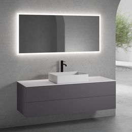 neoro n50 Unterschrank B: 160 cm mit 2 Ausz&uuml;gen, Waschtisch B: 58 cm wei&szlig; matt, mit n30 Spiegel,, BN0065WM+BN0497GR+BN0405WM+BN0007MI,