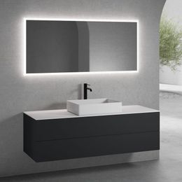 neoro n50 Unterschrank B: 160 cm mit 2 Ausz&uuml;gen, Waschtisch B: 58 cm wei&szlig; matt, mit n30 Spiegel,, BN0065WM+BN0497BM+BN0405WM+BN0007MI,