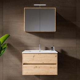 RIHO Porto Schrank mit Slim Waschtisch, mit Spiegelschrank Slim B: 81,5 cm, F014008DP6+W018013005+F014028DP6+204927, Slim