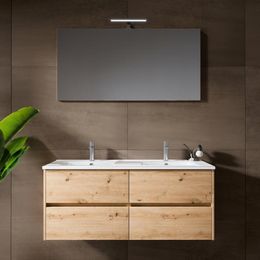 RIHO Porto Schrank mit Wave Doppelwaschtisch, mit Spiegel Wave B: 121,5 cm, F014011DP6+W018010005+F014017ALU+204927, Wave