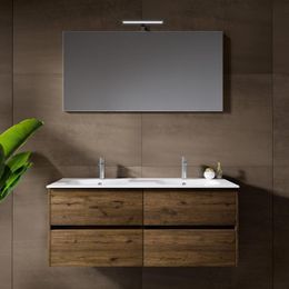 RIHO Porto Schrank mit Square Doppelwaschtisch, mit Spiegel Square B: 121,5 cm, F014011DP7+W018011005+F014017ALU+204927, Square