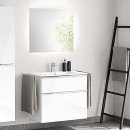 evineo ineo4 Unterschrank B: 81 cm, 2 Ausz&uuml;ge, mit Griff, Waschtisch wei&szlig;, mit Spiegel,, BE0835WH+BE0201WH+BEA010MI+BL001197,