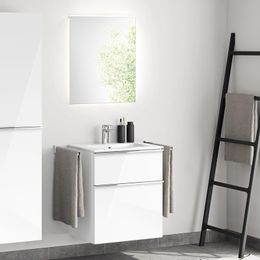 evineo ineo4 Unterschrank B: 61 cm, 2 Ausz&uuml;ge, mit Griff, Waschtisch wei&szlig;, mit Spiegel,, BE0834WH+BE0200WH+BEA009MI+BL001197,
