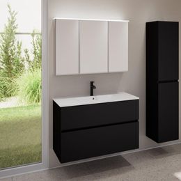 evineo ineo5 evo Unterschrank B: 100 cm mit 2 Ausz&uuml;gen, Slim-Waschtisch wei&szlig;, mit ineo Spiegelschrank CH,, BE0836WH+BE0958BM+BEA042MI,