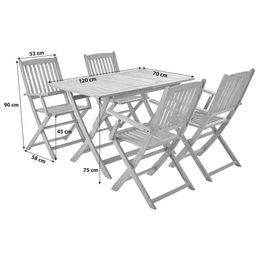 Ambia Garden Gartentischgruppe, Akazie, Holz, Akazie, massiv, rechteckig, 120 cm, St&uuml;hle klappbar, Gartenm&ouml;bel, Gartenm&ouml;bel-Sets