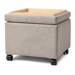 Tchibo - Pouf mit Rollen und Tablett - 50x40x35cm - hellgrau -