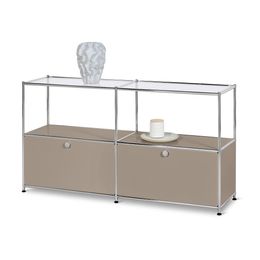 Tchibo - Sideboard Metall &raquo;Cn3&laquo; mit 2 Klappen und Glasb&ouml;den - 152x40x82,5cm - taupe -