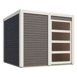 Karibu Ger&auml;tehaus &raquo;Quentin 1&laquo; mit Schiebet&uuml;r - 246x246x214cm - grau -
