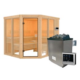 Karibu Sauna &raquo;Scarlett 3&laquo; im Set mit 9-kW-Ofen und finnischer Steuerung - naturfarben