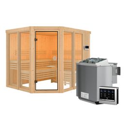 Karibu Sauna &raquo;Scarlett 3&laquo; im Set mit 9-kW-Bio-Ofen und Bio-Steuerung - naturfarben
