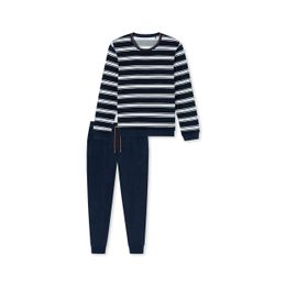 Schiesser Frottee-Pyjama-Set - Herren - Gr. L - dunkelblau/gestreift