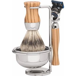 ERBE&reg; Rasiergarnitur Gillette Fusion 4-Tlg Silberspitz, Olivenholz