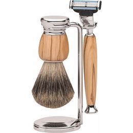 ERBE&reg; Rasiergarnitur Gillette Mach3 3-Tlg Dachshaar, Olivenholz
