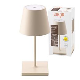 Sigor Nuindie mini - Dimmbare LED Akku-Tischleuchte In- & Outdoor, 25 cm, D&uuml;nenbeige