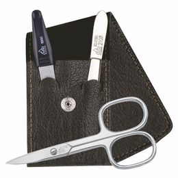 Erbe Solingen Manicure Taschenetui Schwarz 3-Tlg Wasserb&uuml;ffel-Leder, Serie "Buffalo"