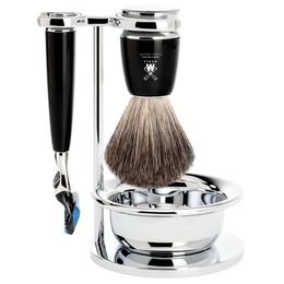 M&uuml;hle RYTMO 4-teiliges Rasierset, Reines Dachshaar, mit Gillette Fusion , Griffmaterial Edelharz schwarz