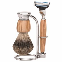 ERBE&reg; Rasiergarnitur Gillette Mach3 3-Tlg Dachshaar, Olivenholz