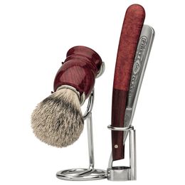 ERBE&reg; Rasiergarnitur Wurzelholz 3-Tlg. Rasiermesser, Rasierpinsel Dachshaar