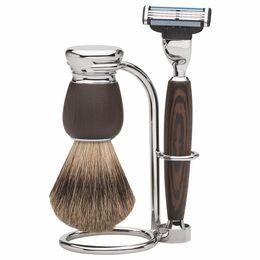 ERBE&reg; Rasiergarnitur Gillette Mach3 3-Tlg Dachshaar, Wengeholz