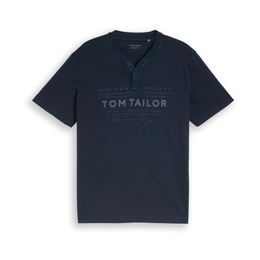 Tom Tailor Serafino T-Shirt mit Logo-Print - Herren - Gr. XL - blau/print