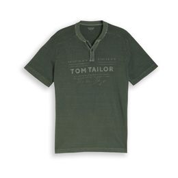 Tom Tailor Serafino T-Shirt mit Logo-Print - Herren - Gr. S - gr&uuml;n/print