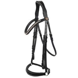 Hans Melzer Horse Equipment Hans Melzer Trense Valluhn schwarz/silber hannoversches Reithalfter schwarz unterlegt LACK VB/ COB (Vollblut)