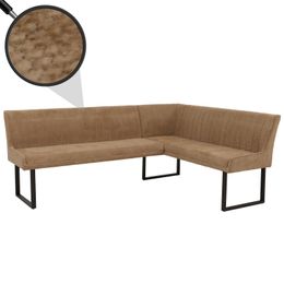 Eckbank MCW-O82, Esszimmerbank Bank, &Ouml;ko-Tex (310g/m&sup2;) Chenille Stoff/Textil Metall 159x210cm ~ braun