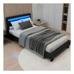 Juskys Polsterbett Paris 90 x 200 cm schwarz &ndash; Bettgestell inkl. LED-Beleuchtung & Lattenrost