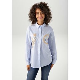 Aniston Hemd in Hellblau/ Wei&szlig; - 72% | Gr&ouml;&szlig;e 46 | Damen-blusen