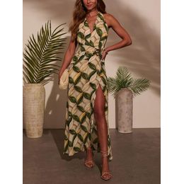 Milan Kiss Kleid in Beige/ Dunkelgr&uuml;n - 78% | Gr&ouml;&szlig;e L | Damen-kleider