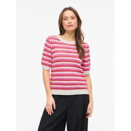 Vila Pullover in Pink/ Wei&szlig; - 48% | Gr&ouml;&szlig;e L | Damen-pullover-cardigans