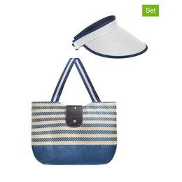 BLE 2tlg. Set: Kappe & Shopper in Blau/ Wei&szlig; - 13% | Damen-muetzen-caps