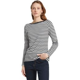 Tom Tailor Denim Longsleeve in Dunkelblau/ Wei&szlig; - 46% | Gr&ouml;&szlig;e S | Damen-tops