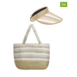 BLE 2tlg. Set: Kappe & Shopper in Beige/ Wei&szlig; - 25% | Damen-muetzen-caps