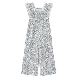 Vertbaudet Jumpsuit in Wei&szlig;/ Hellblau - 46% | Gr&ouml;&szlig;e 128 | Kinderhosen
