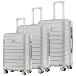 Novel Reisekofferset, Silber, Metall, Kunststoff, Textil, 3-teilig, Zahlenschloss, h&ouml;henverstellbarer Teleskopgriff, 360&deg;-Rollensystem, Tragehenkel, Netzfach, Freizeit, Koffer & Taschen, Reisekoffer-Sets