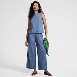 LANDS' END &Auml;rmelloses Top aus Lyocell-Mix, Damen,  Blau, Baumwolle/Lyocell (Viskose), by Lands' End