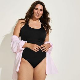 LANDS' END Komfort-Badeanzug mit gekreuzten Tr&auml;gern, hohes Bein,, Damen,  Schwarz, Nylon-Mischung, by Lands' End