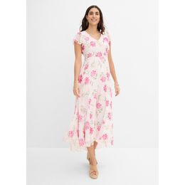 bonprix Jumpsuit mit V-Ausschnitt, rosa, Gr.36, Jersey-Overall mit flie&szlig;endem Chiffon-&Uuml;berwurf