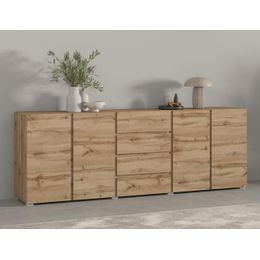 Sideboard OTTO HOME, B:222cm H:78,5cm T:40cmwotan eiche, Holzwerkstoff, Melamin, Metall, Wohnzimmer, Sideboards, "Metric,Breite 222 cm, grifflose