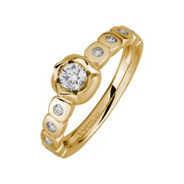 LYOMI Damen Fingerring "585/- Gelbgold 9 synth. Diam. 0,41ct.", 060 (19,1), 0,41 VS = sehr kleine Einschl&uuml;sse, Goldgelb, Gold, Fingerringe