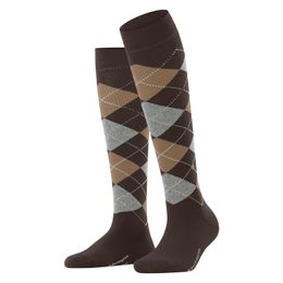 Burlington Damen Kniestr&uuml;mpfe "Marylebone", Gr. 36schwarz braun, Baumwollmischung, Argyle-Muster, Socken, Einheitsgr&ouml;&szlig;e 36-41, w&auml;rmende Wollmischung,