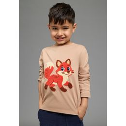 Kidsworld Jungen Langarmshirt "Shirt mit gro&szlig;er Fuchs Frottee-Applikation"beige, Gr. 92, Jersey, Obermaterial: 100% Baumwolle, Shirts, Shirt mit