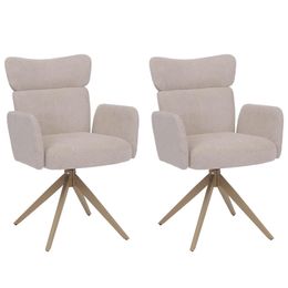 2er-Set Esszimmerstuhl MCW-N11, Stuhl, drehbar Auto-Return Stoff Boucl&eacute; 350g/m&sup2; &Ouml;ko-Tex ~ beige, Beine Holz-Optik